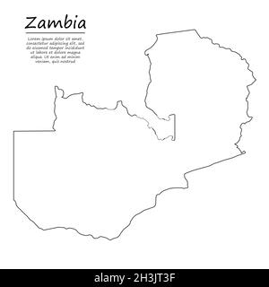 Zambia country thin black outline silhouette. Simplified map. Vector ...