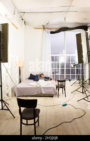 Bedroom backstage during photo session Stock Photo - Alamy