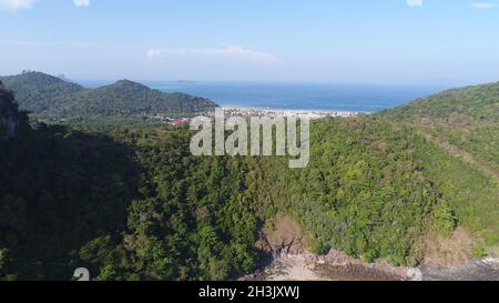 Aerial drone photo back view of Loh Lana Bay, part of iconic tropical ...