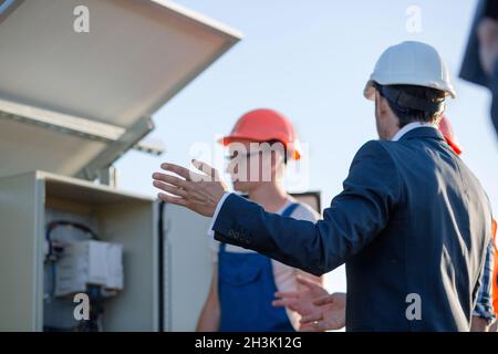View on electrical box of solar panel Stock Photo - Alamy