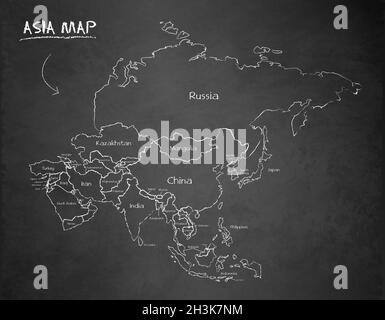 Asia map, separates individual states with names, color map isolated on ...
