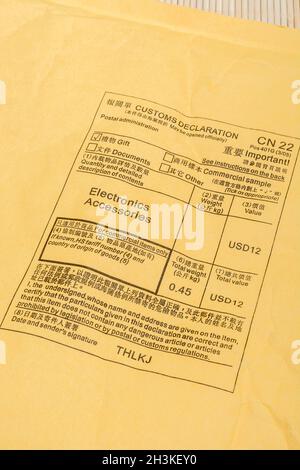 Customs Declaration sticker / sign CN22 on yellow-brown airmail ...