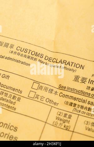 Customs Declaration sticker / sign CN22 on yellow-brown airmail ...
