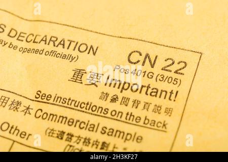 Customs declaration label on a package from China Stock Photo - Alamy