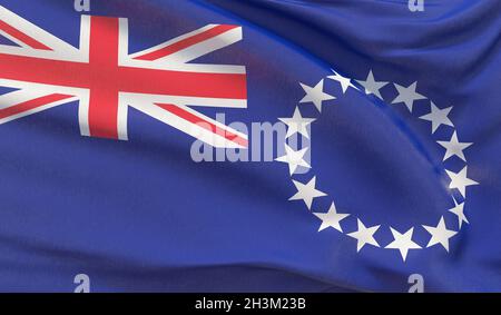 Waving national flag of Cook Islands. Waved highly detailed close-up 3D ...
