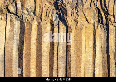 Detail of natural volcanic basalt geometric stone pillar formations at ...