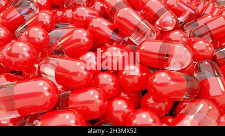 realistic 3d red color medical pills, Colorful capsules, painkillers ...