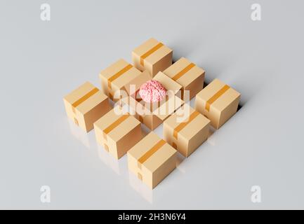 human brain coming out of a cardboard box. 3d rendering Stock Photo - Alamy