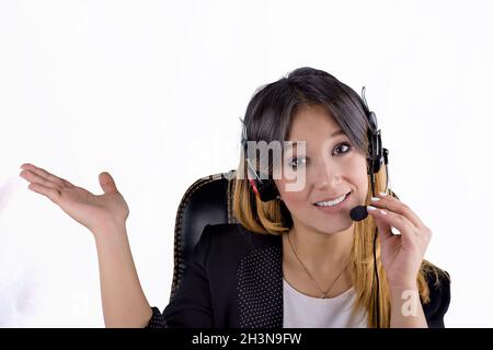 Egyptian call center operator with a headphone Stock Photo - Alamy
