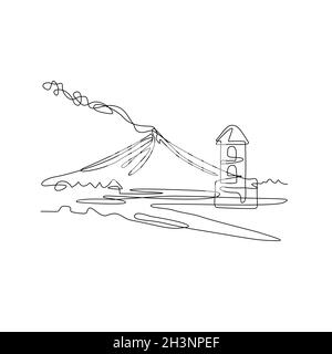 Mayon Volcano and Cagsawa Ruins Bell Tower Albay Philippines WPA Art ...