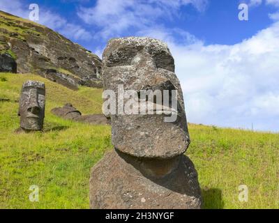Easter Island statues. Row of megalithic moai statues on Easter Island ...