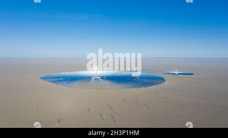 A molten salt tower solar thermal power station near Dunhuang, Gansu ...