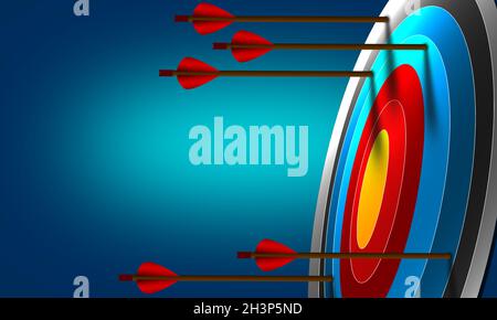 Red arrows missing the center of target board Stock Photo - Alamy