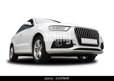 Large white family car on a white background Stock Photo - Alamy