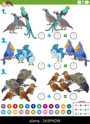 Counting cartoon birds educational task coloring book page Stock Photo ...