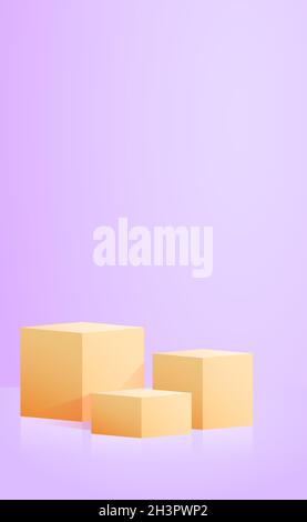 Realistic yellow cubes - boxes on blue studio background - Vector Stock ...