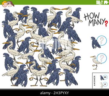Counting cartoon birds educational task coloring book page Stock Photo ...