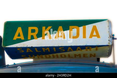 Vintage tram headsign on display at the Tram Museum in Helsinki ...