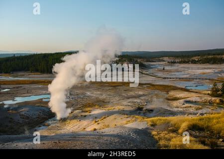 Landscapes of Yellowstone | Yellowstone panorama with famous fumaroles ...