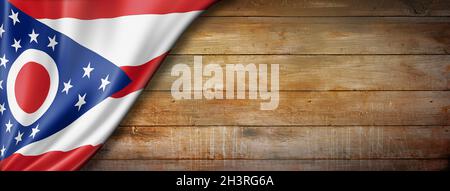 Ohio flag on old wood wall banner, USA. 3D illustration. Ohio flag on ...