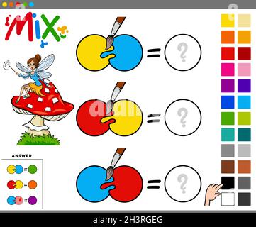 Cartoon illustration of mixing the colors educational game for children ...