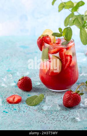 Berry refreshing cold summer drink. Cocktail or mocktail with ripe ...