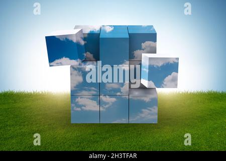 Cube made of the cloud shapes - 3d rendering Stock Photo - Alamy