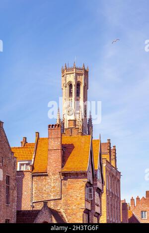 The Belfry Tower, aka Belfort, of Bruges, medieval bell tower in the ...