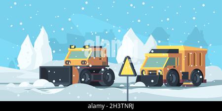 snow plow truck cleaning urban snowy road winter street snow removal ...