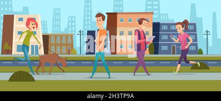 Crowd of people walk together, trendy society concept vector ...
