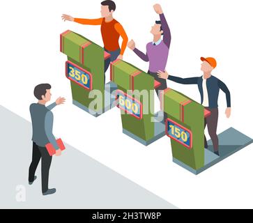 Quiz show. Clever people trivia contest game tv show with question mark ...