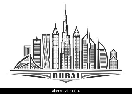 Vector logo for Dubai, black decorative signage with draw illustration ...