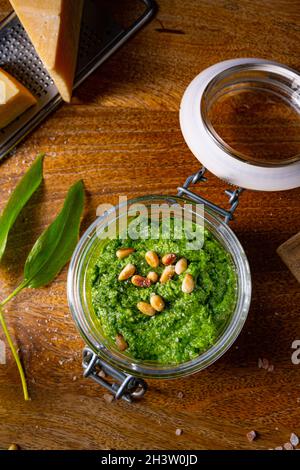 delicious wild garlic pesto with pine nuts Stock Photo - Alamy