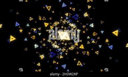 Abstract background of numerous white triangles floating chaotically on ...