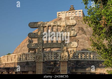 Gateway Torana of the Great Stupa, ancient Buddhist monument at Sanchi ...
