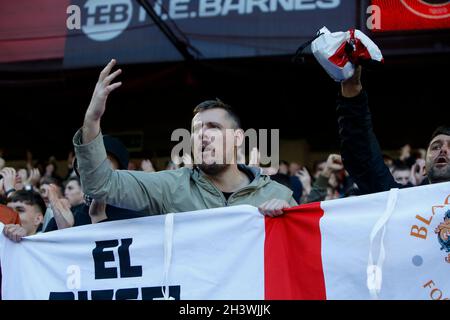 Sheffield, UK. 30th Oct, 2021. Gary Madine #14 of Blackpool reacts ...