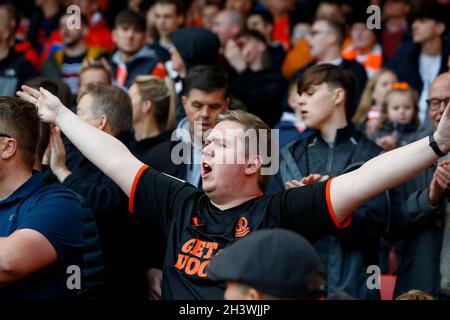 Sheffield, UK. 30th Oct, 2021. Gary Madine #14 of Blackpool reacts ...