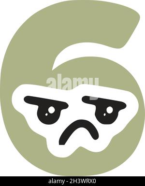 Number 2 kawaii character with sad face, vector clip art Stock Vector ...