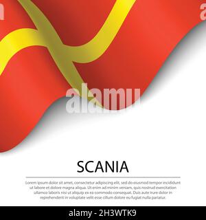 Waving flag of Scania is a province of Sweden on white background ...