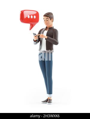 3d man texting with smartphone, illustration isolated on white ...