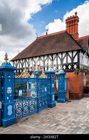 Blue gates that mark the entrance to Quarry Park, Shrewsbury ...