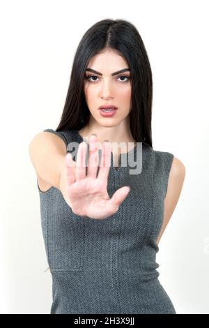Woman making a stop gesture, showing boundaries and protection Stock ...
