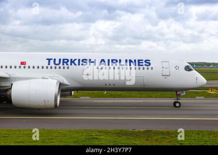 Turkish Airlines Airbus A350-900 aircraft taking off. Plane A350-900XWB ...