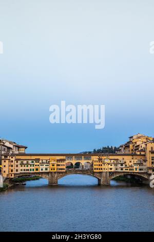 Sunset on Ponte Vecchio - Old Bridge - in Florence, Italy. Amazing blue ...