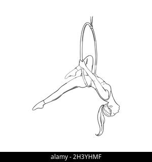 Aerial dancer hanging in the hoop. Aerial acrobat isolated in white ...