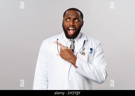 Medicine, healthcare and coronavirus concept. Shocked and speechless ...