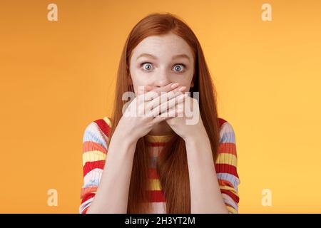 Oops sorry. Girl feeling awkward saying inappropriate word standing ...