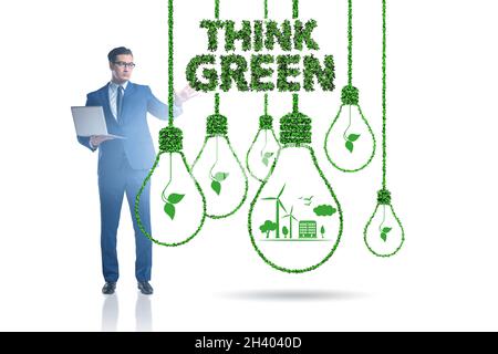 Think green ecological concept with the businessman Stock Photo - Alamy