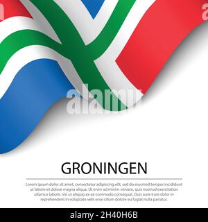 Waving flag of Groningen - province of Netherlands on flagpole ...