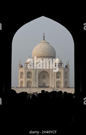 The Taj Mahal as seen from a window of Shah Jehan's palce at AGra ...